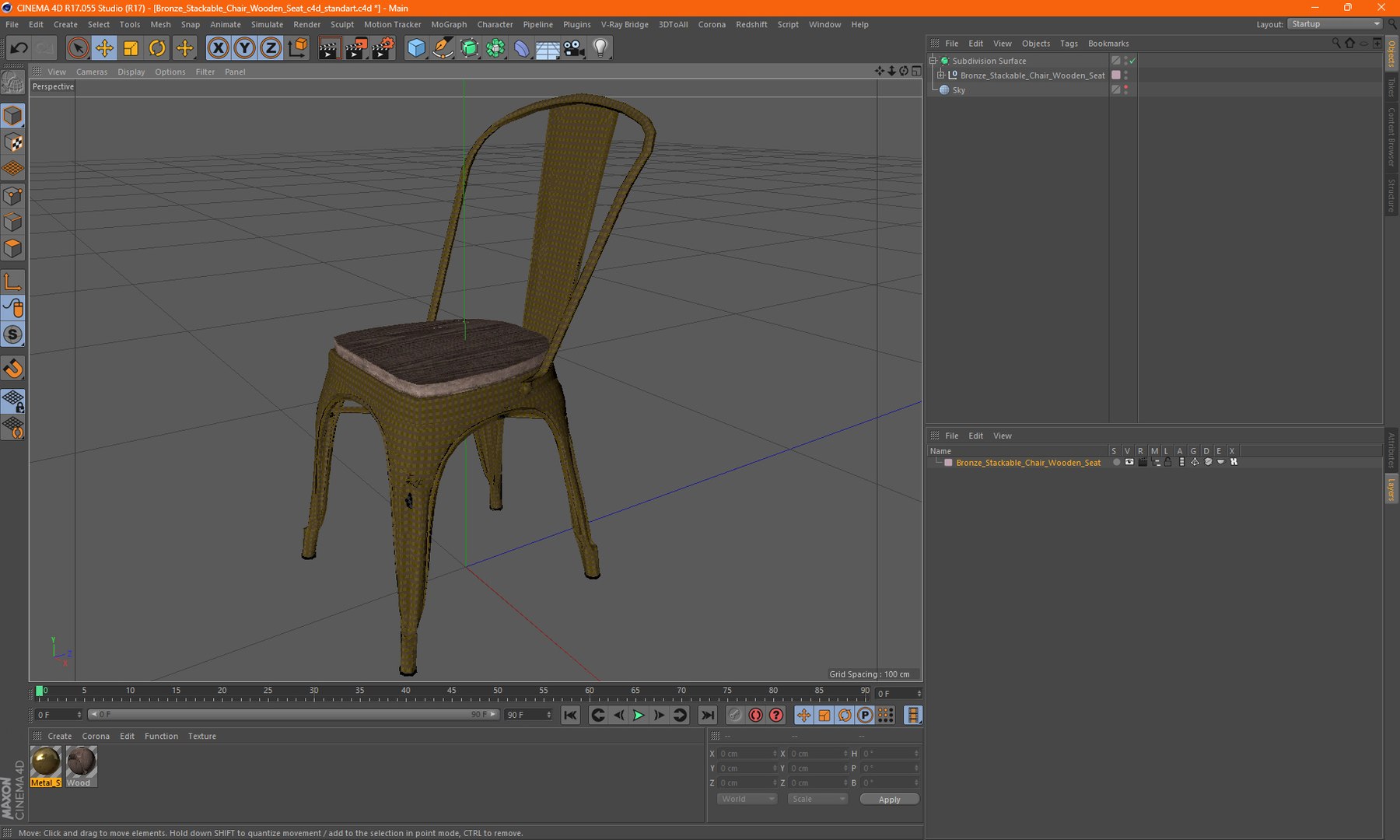 Bronze Stackable Chair Wooden Seat 3D model - TurboSquid 2041567