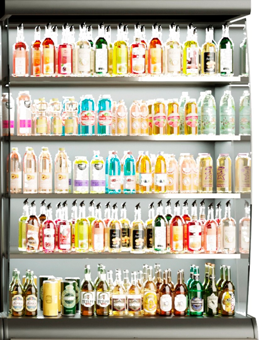 Showcase In A Supermarket With Juices, Lemonade And Beer 3D ...