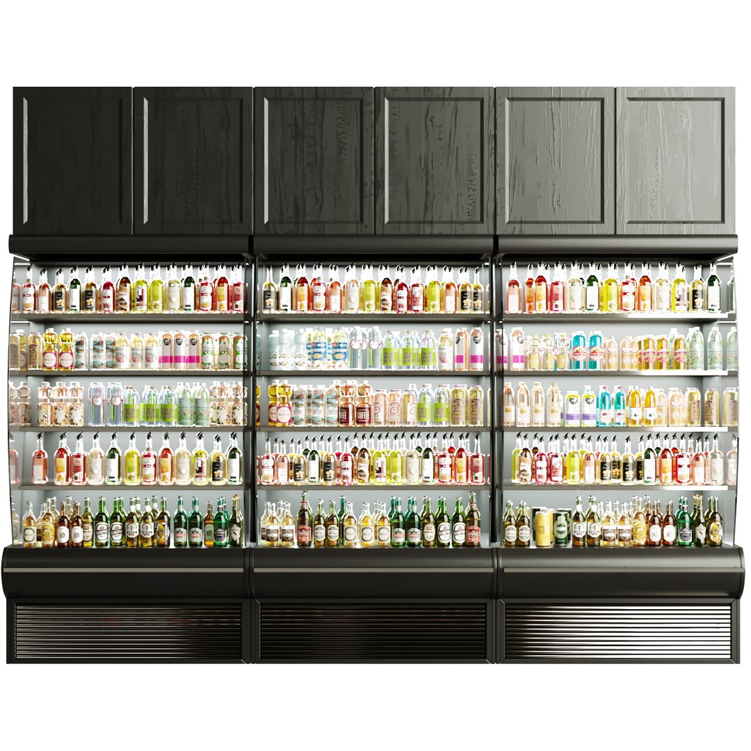 Showcase In A Supermarket With Juices, Lemonade And Beer 3D ...