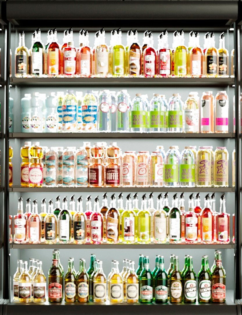 Showcase In A Supermarket With Juices, Lemonade And Beer 3D ...