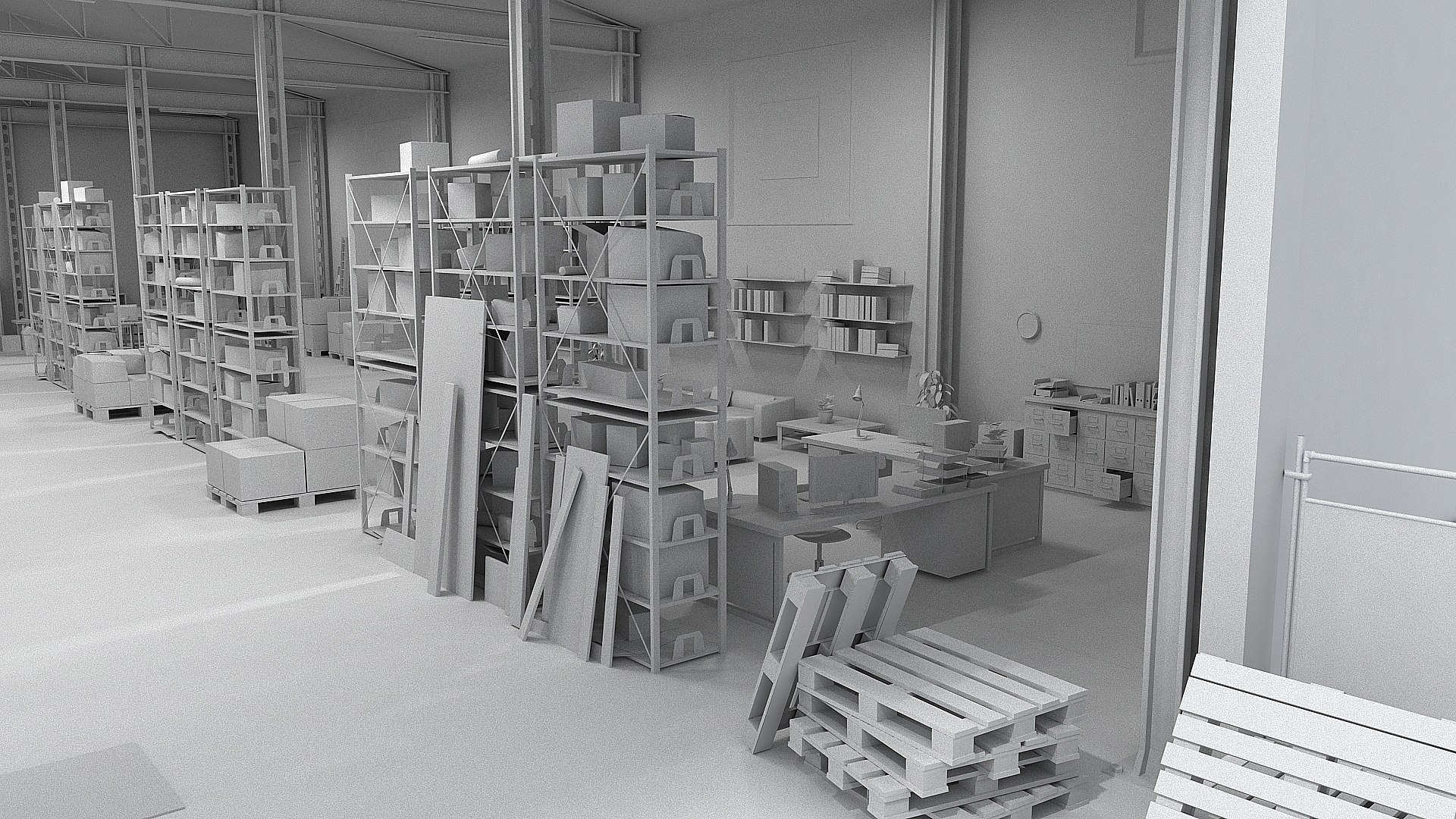 3D Model Logistics And Storage Warehouse Scene 01a - Stylised ...