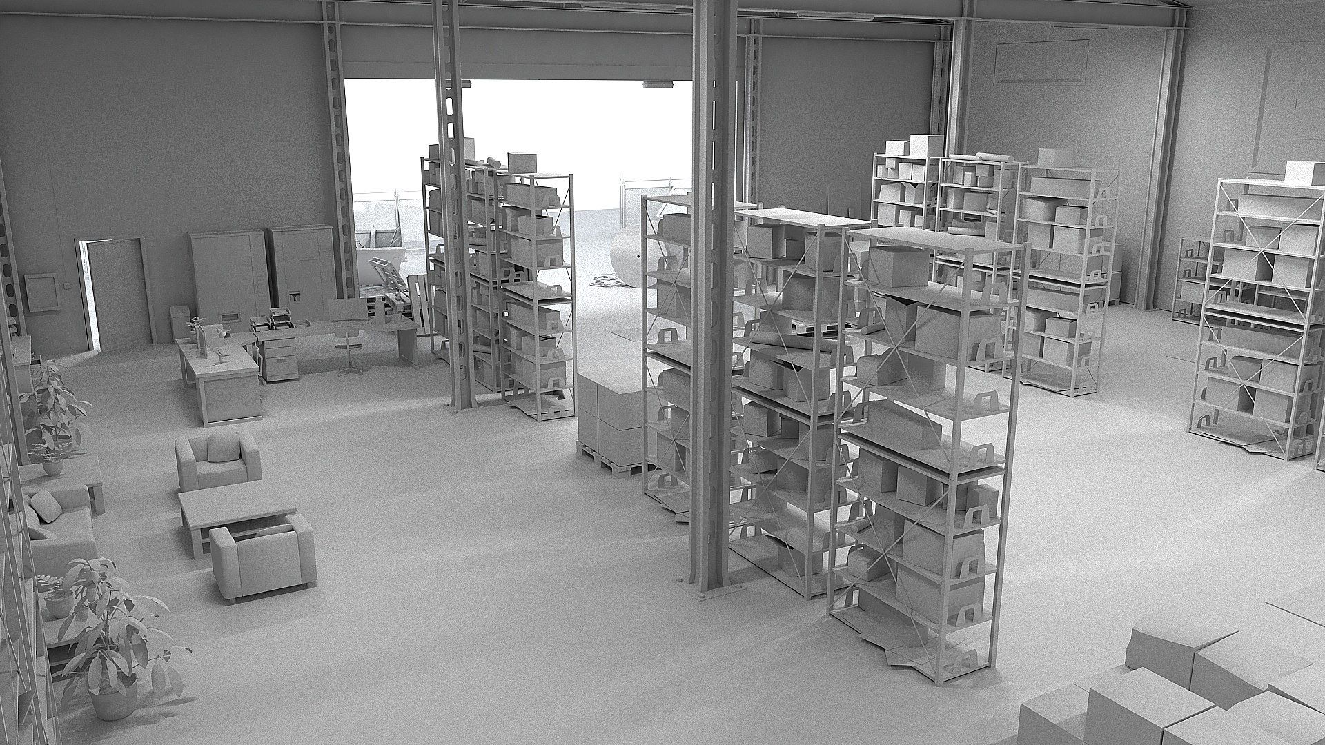 3D Model Logistics And Storage Warehouse Scene 01a - Stylised ...