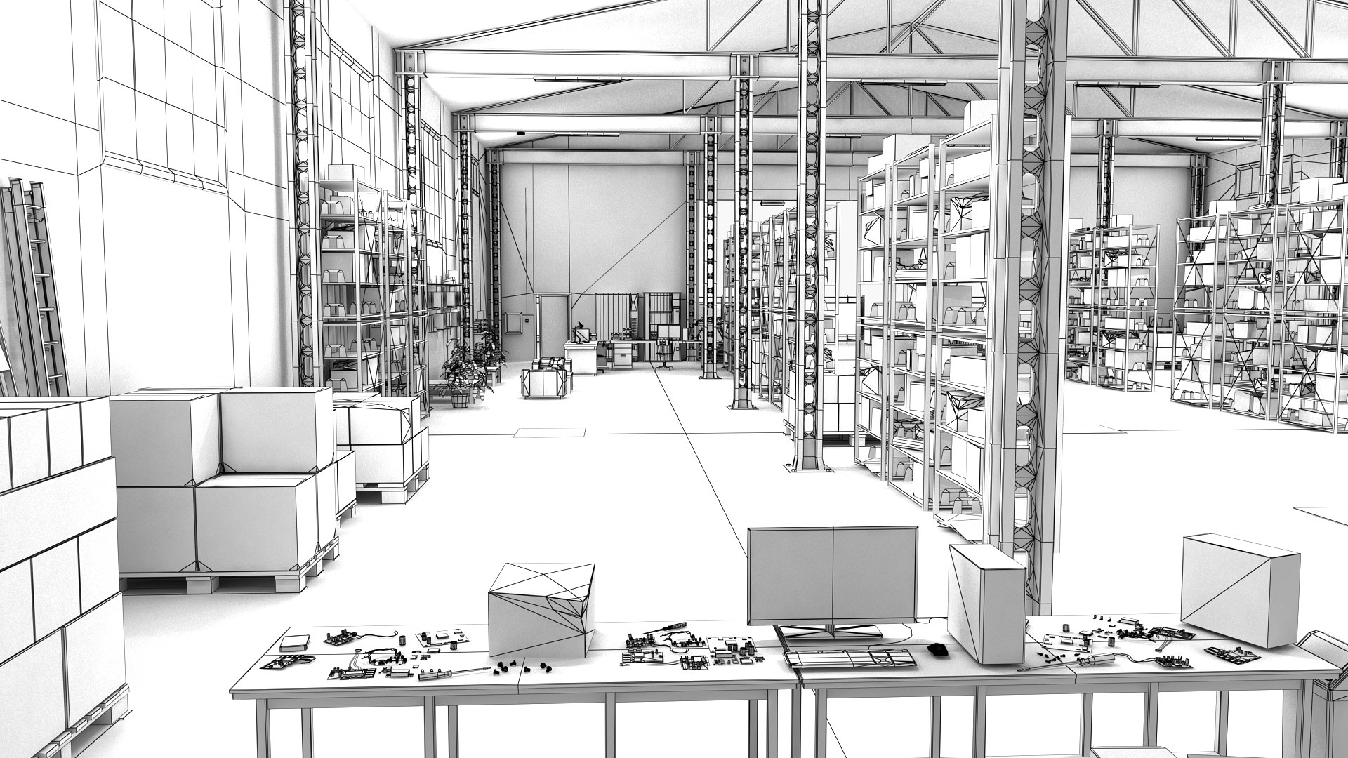 3D Model Logistics And Storage Warehouse Scene 01a - Stylised ...