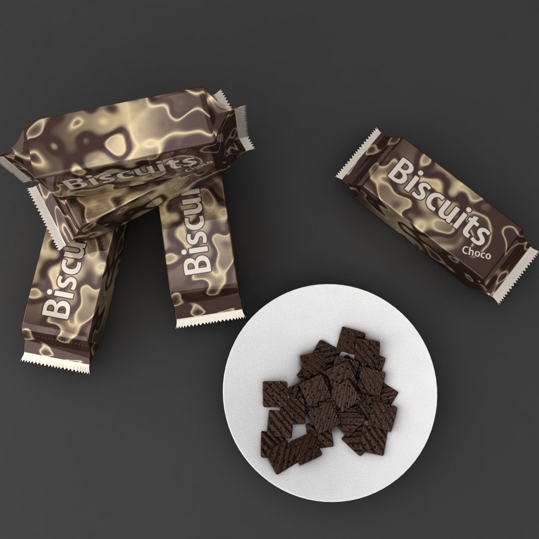 3D biscuit packets plate - TurboSquid 1160564