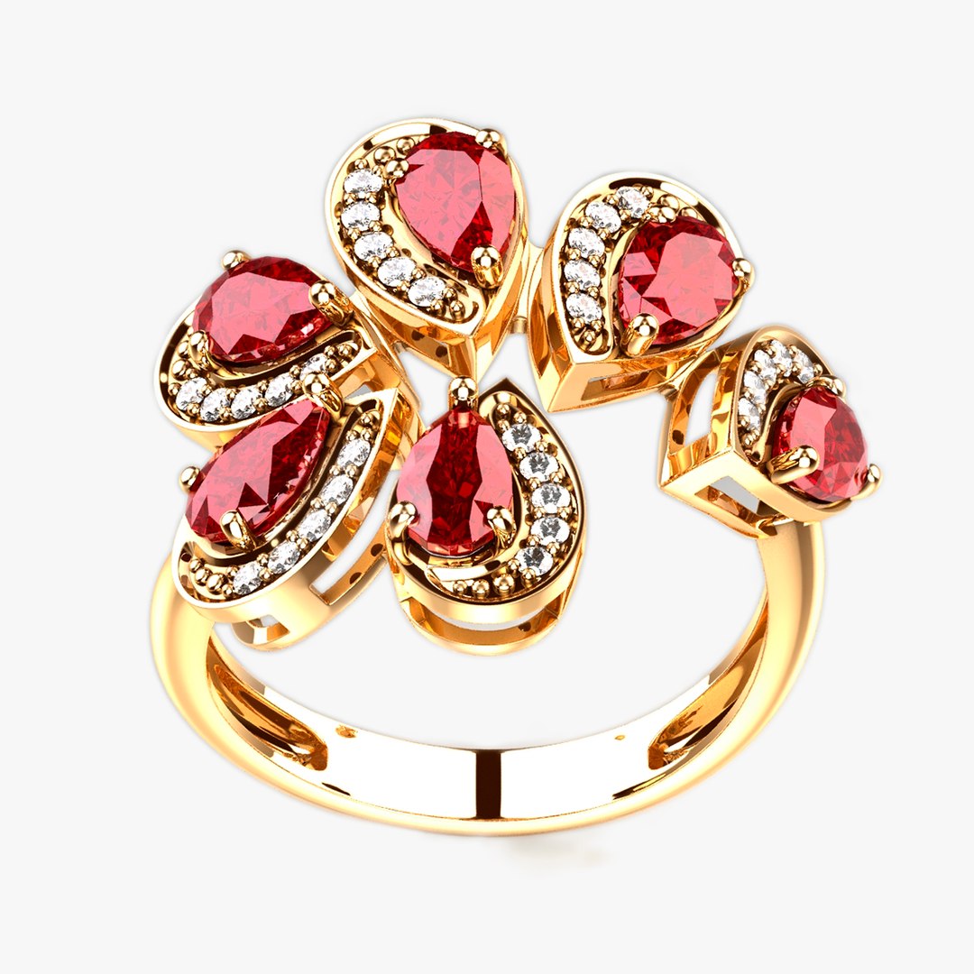 Ruby Pears Gold Ring 3D Model - TurboSquid 1779243