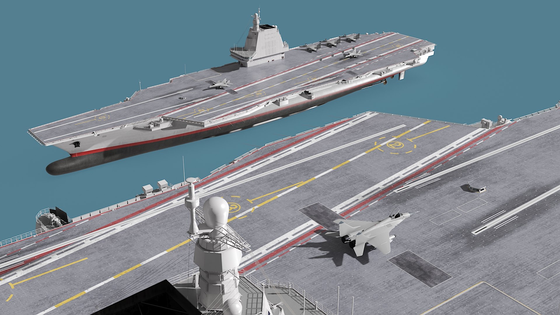 Aircraft Carrier Type 003 And MiG 29 Fighter Aircraft Model ...