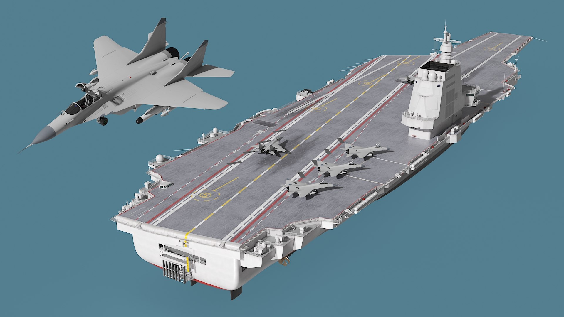 Aircraft Carrier Type 003 And MiG 29 Fighter Aircraft Model ...