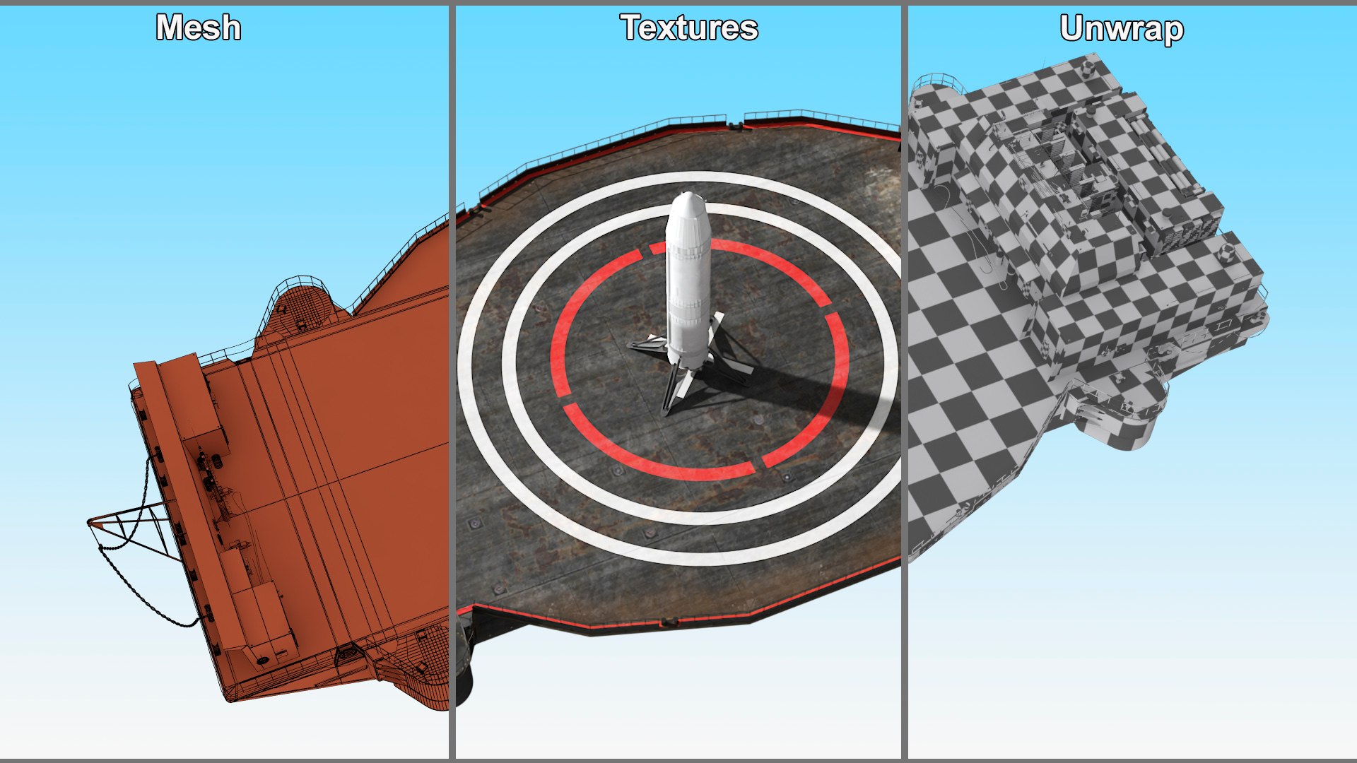 Autonomous Spacecraft Recovery Ship And Space Rocket 3D Model ...