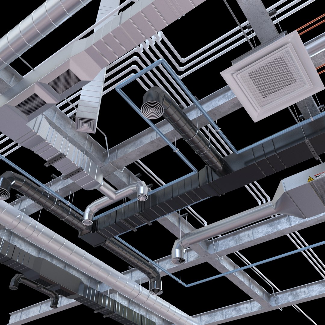 Set Of Ventilation Systems And Ceiling Communications Model ...