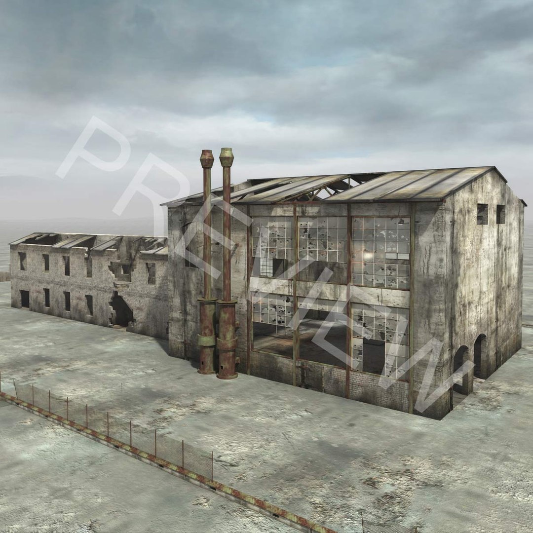 3d Ruined Industrial Building Warehouse Interiors Model
