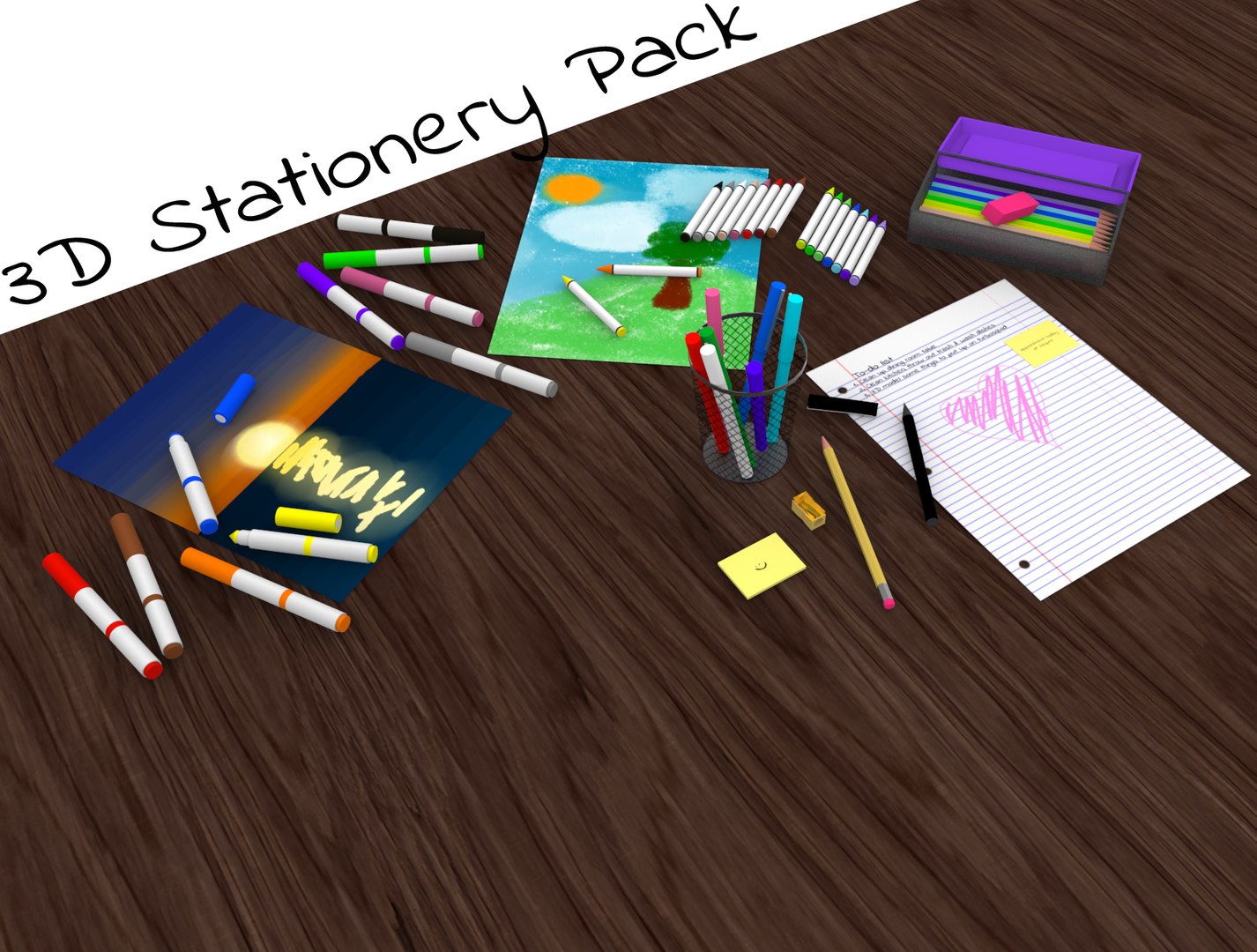 Pencil Pack Stationery 3D Model - TurboSquid 1408000
