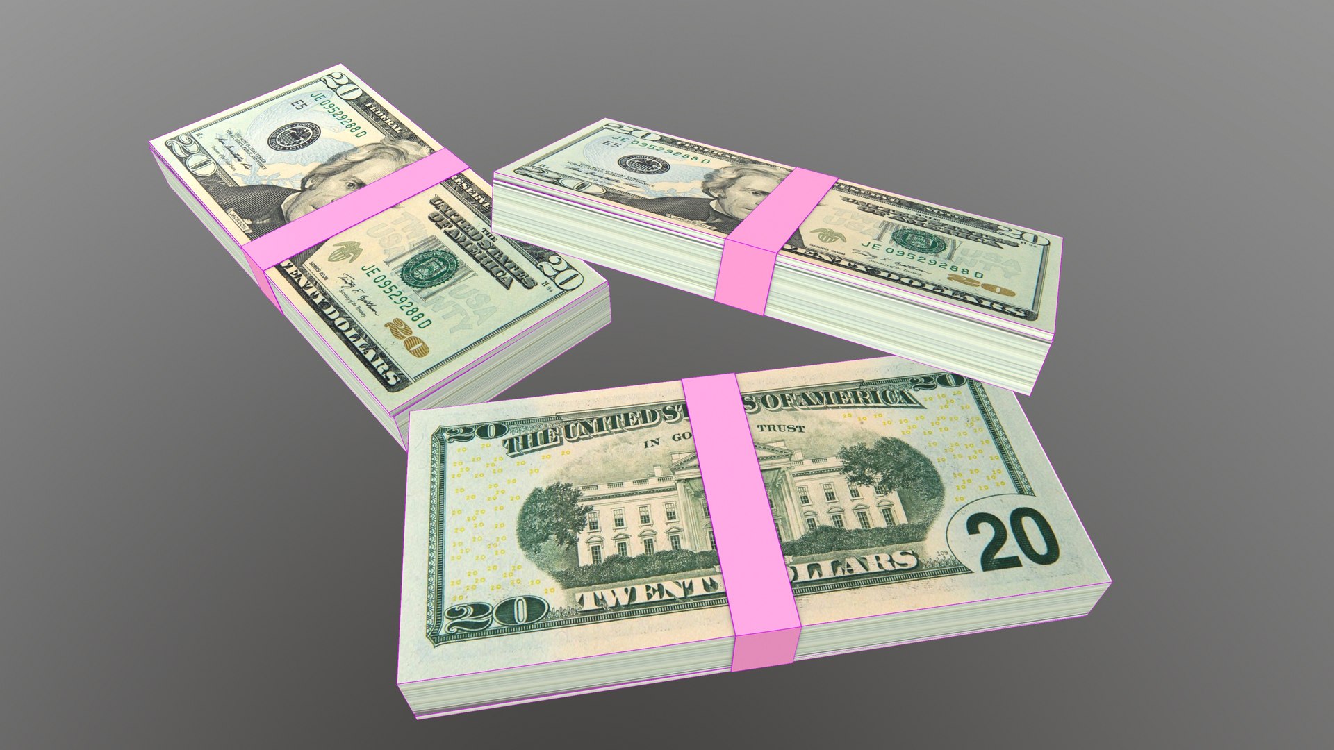 20 Dollar Note Currency Bundle AR VR PBR Model - TurboSquid 2007478