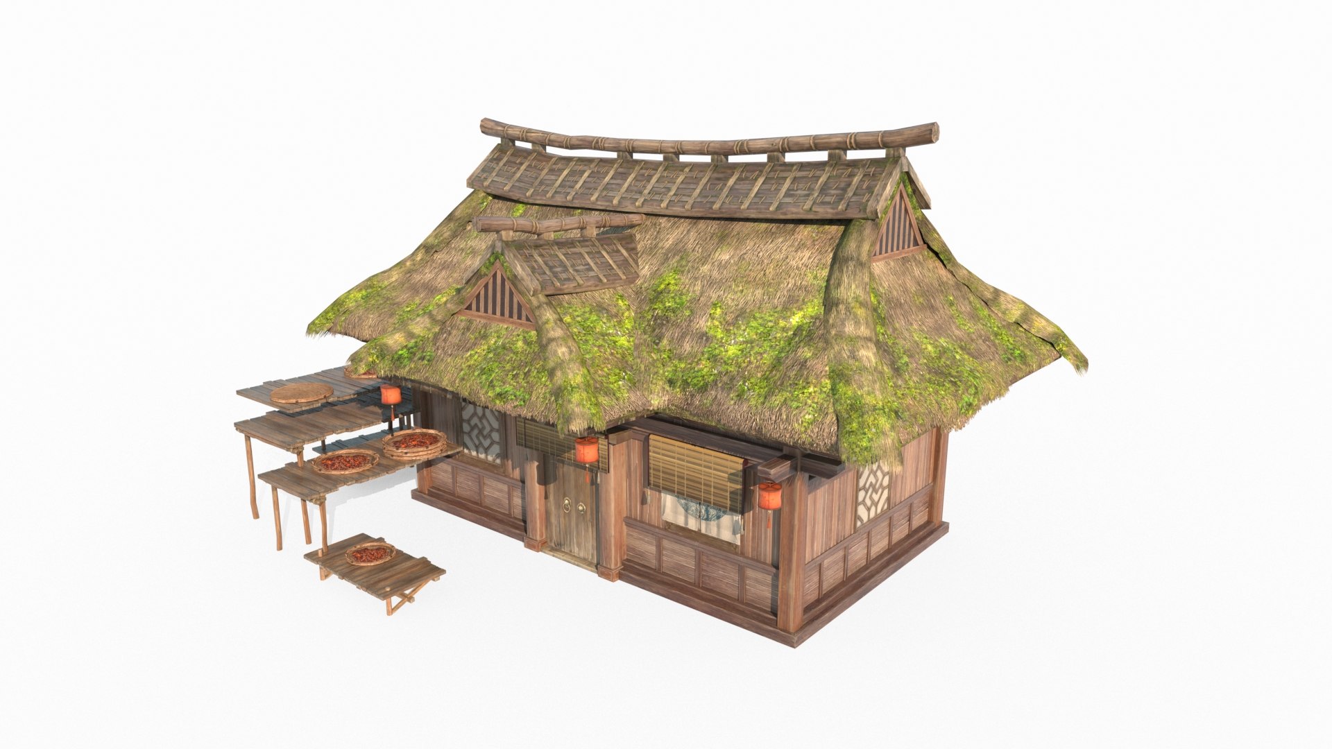 3D Asian Ancient Architecture Thatched Cottage Model - TurboSquid 2330271
