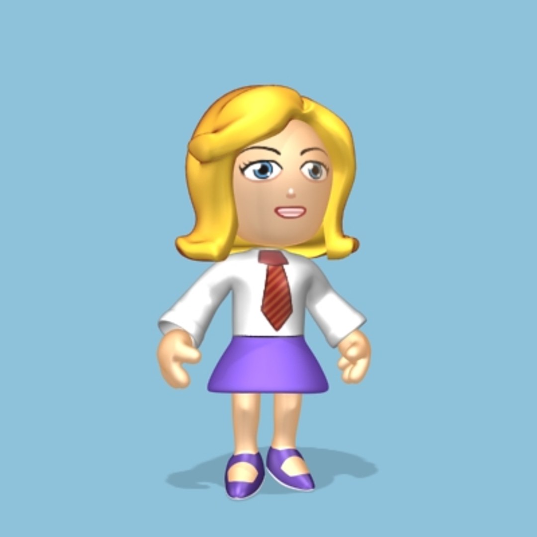 Simple Female Cartoon Character 3d Model