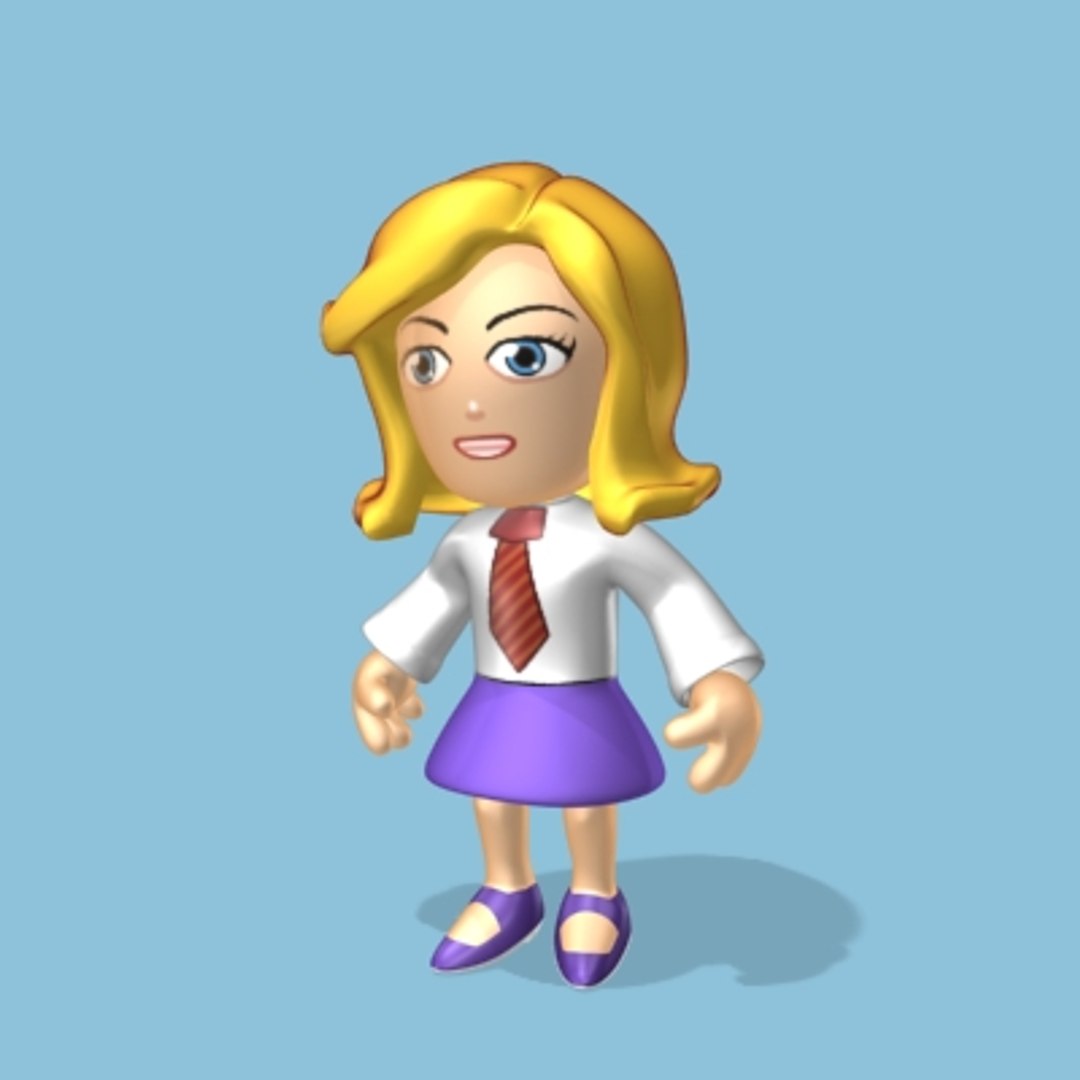 Simple Female Cartoon Character 3d Model
