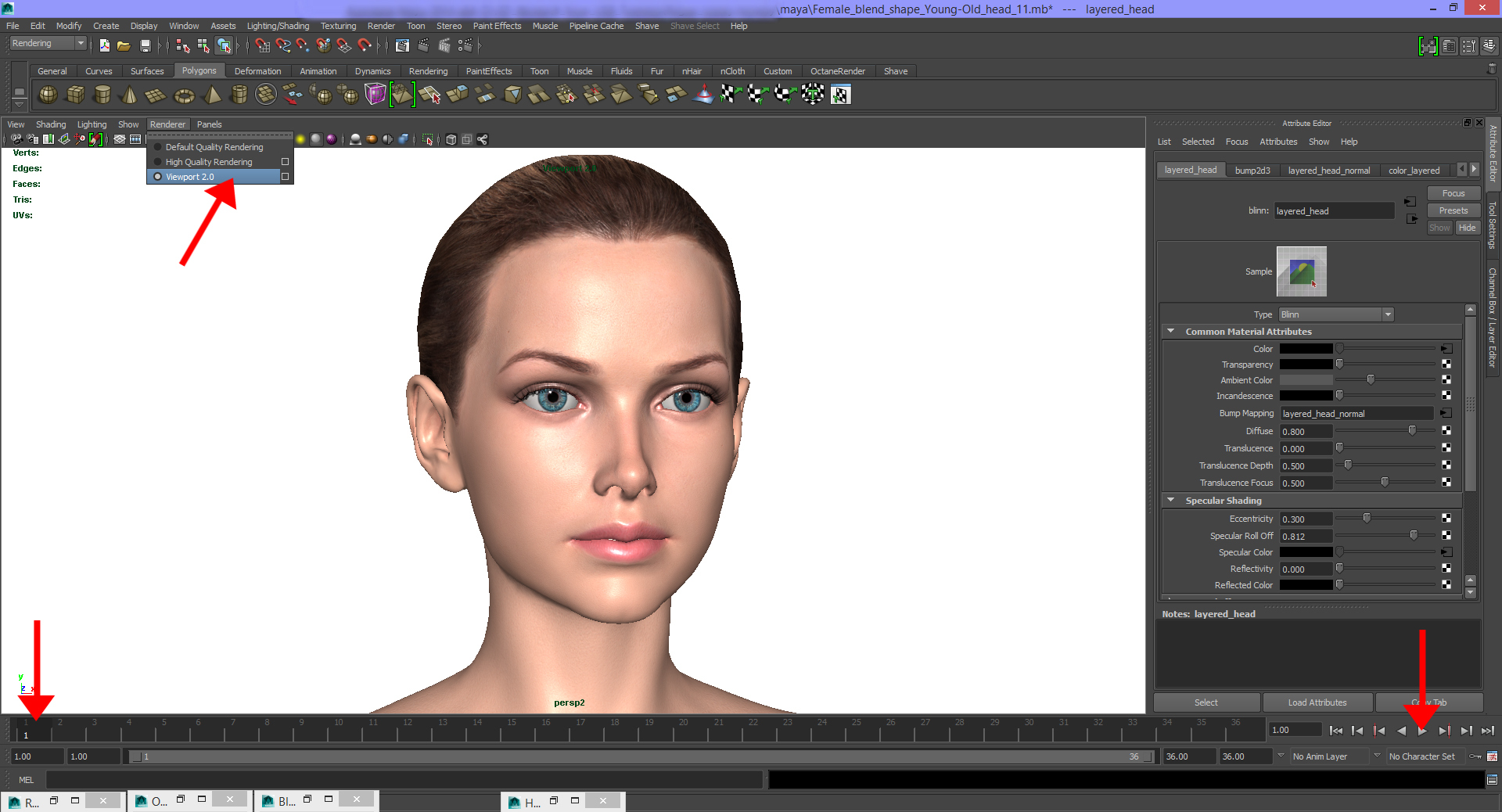 3d blending young older realistic female