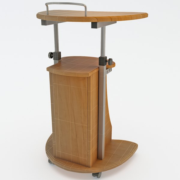 3d model wooden computer cart