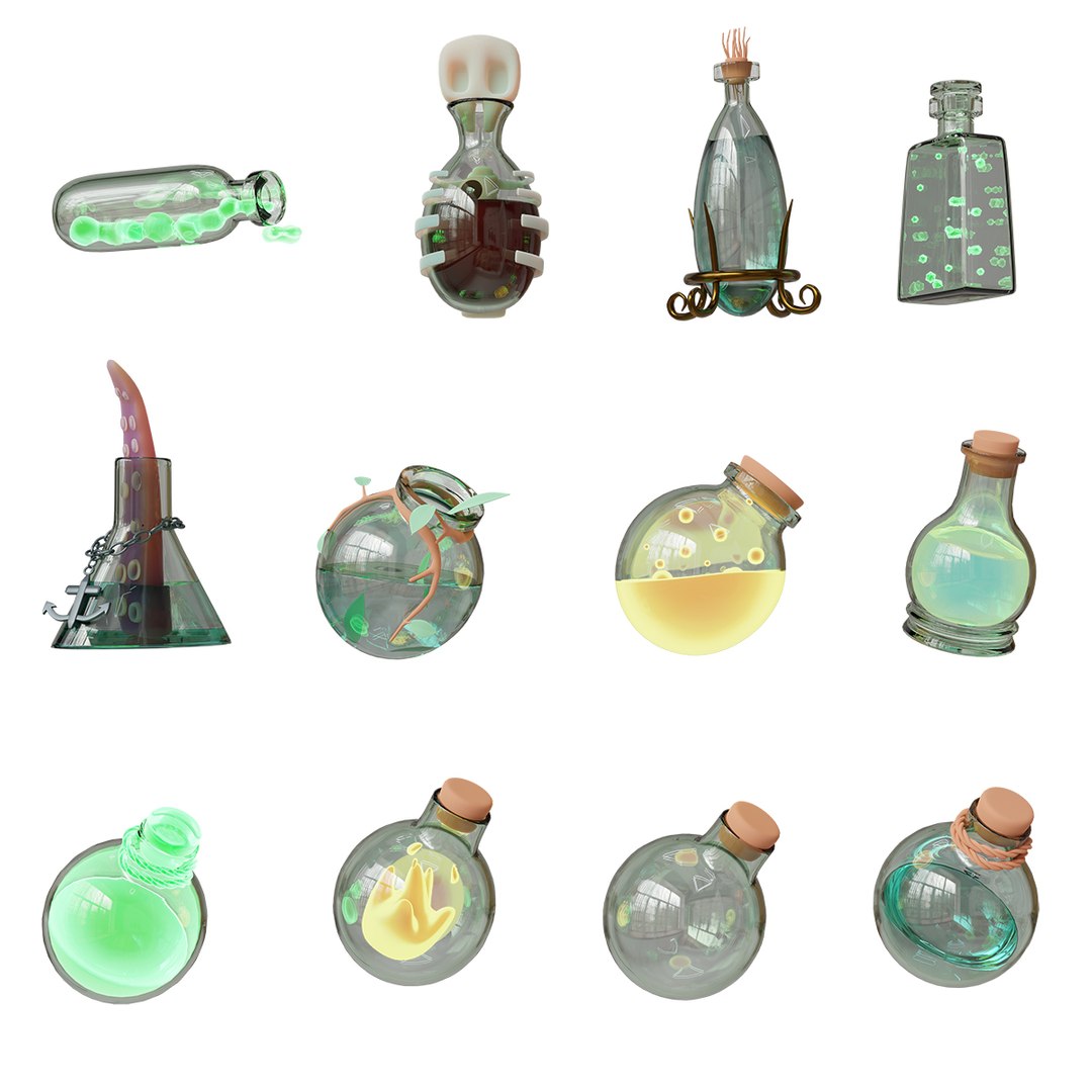 Set Of Flasks Icons 3D Model - TurboSquid 2026524