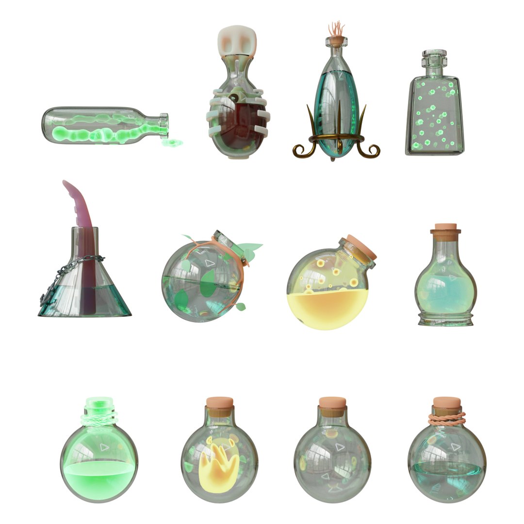 Set Of Flasks Icons 3D Model - TurboSquid 2026524