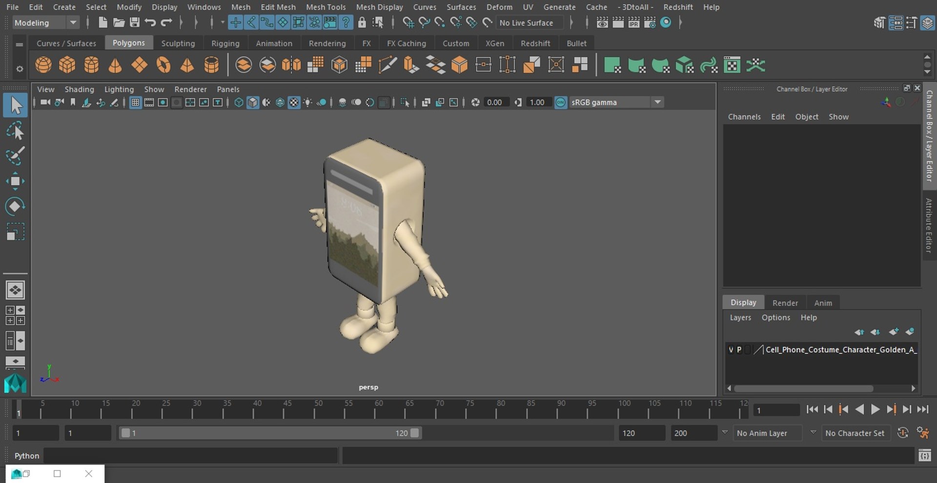 3D Cell Phone Costume Character Golden A-pose - TurboSquid 2059245