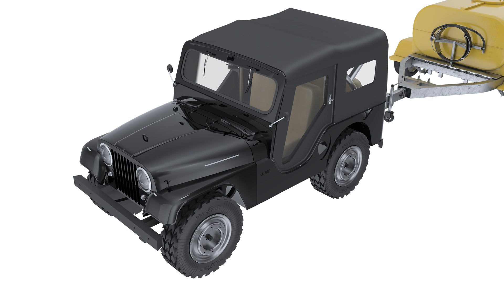 3D Jeep With Water Tank Trailer Model - TurboSquid 2236154
