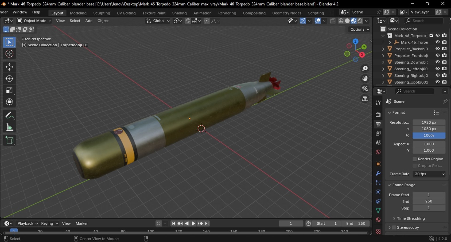 3D Model Mark 46 Torpedo 324mm Caliber - TurboSquid 2312406
