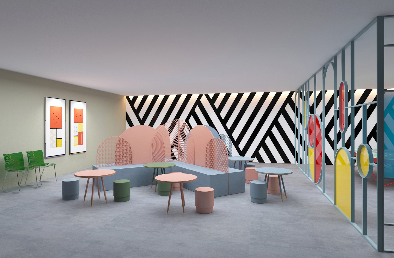 3D Memphis style restaurant seat combination modern INS screen stained ...