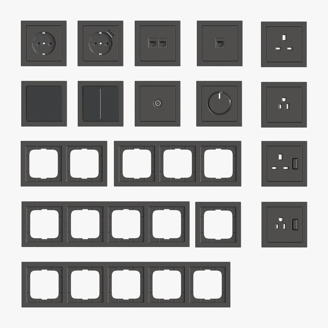 Outlet frame set EU US UK black 3D model - TurboSquid 1809456