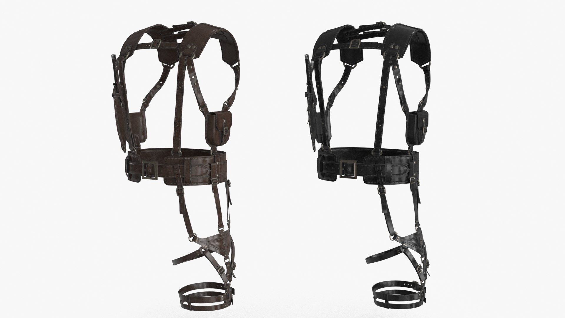 3D Leather Harness Holster And Leg Pouch With Knife 2 Colors Model ...