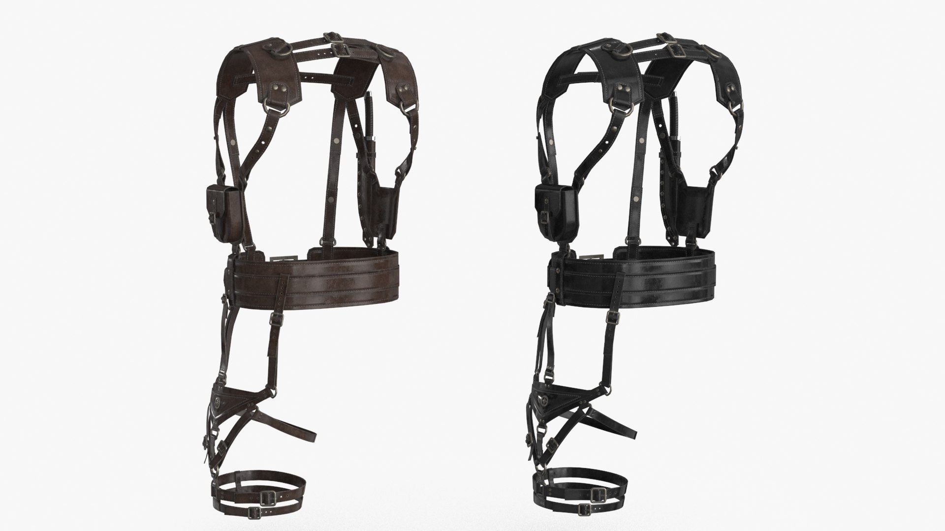 3D Leather Harness Holster And Leg Pouch With Knife 2 Colors Model ...