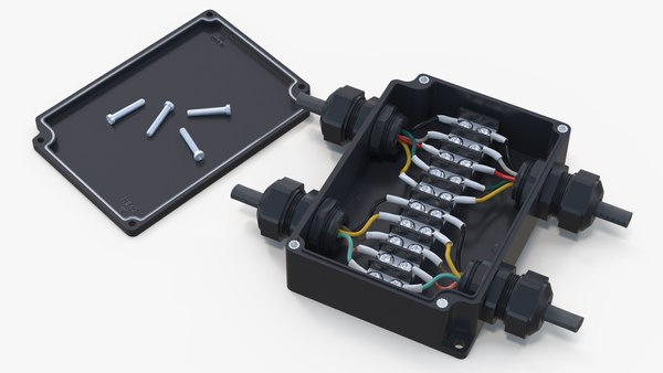 modelo 3d Black Junction Box with 4 Wires - TurboSquid 1910055