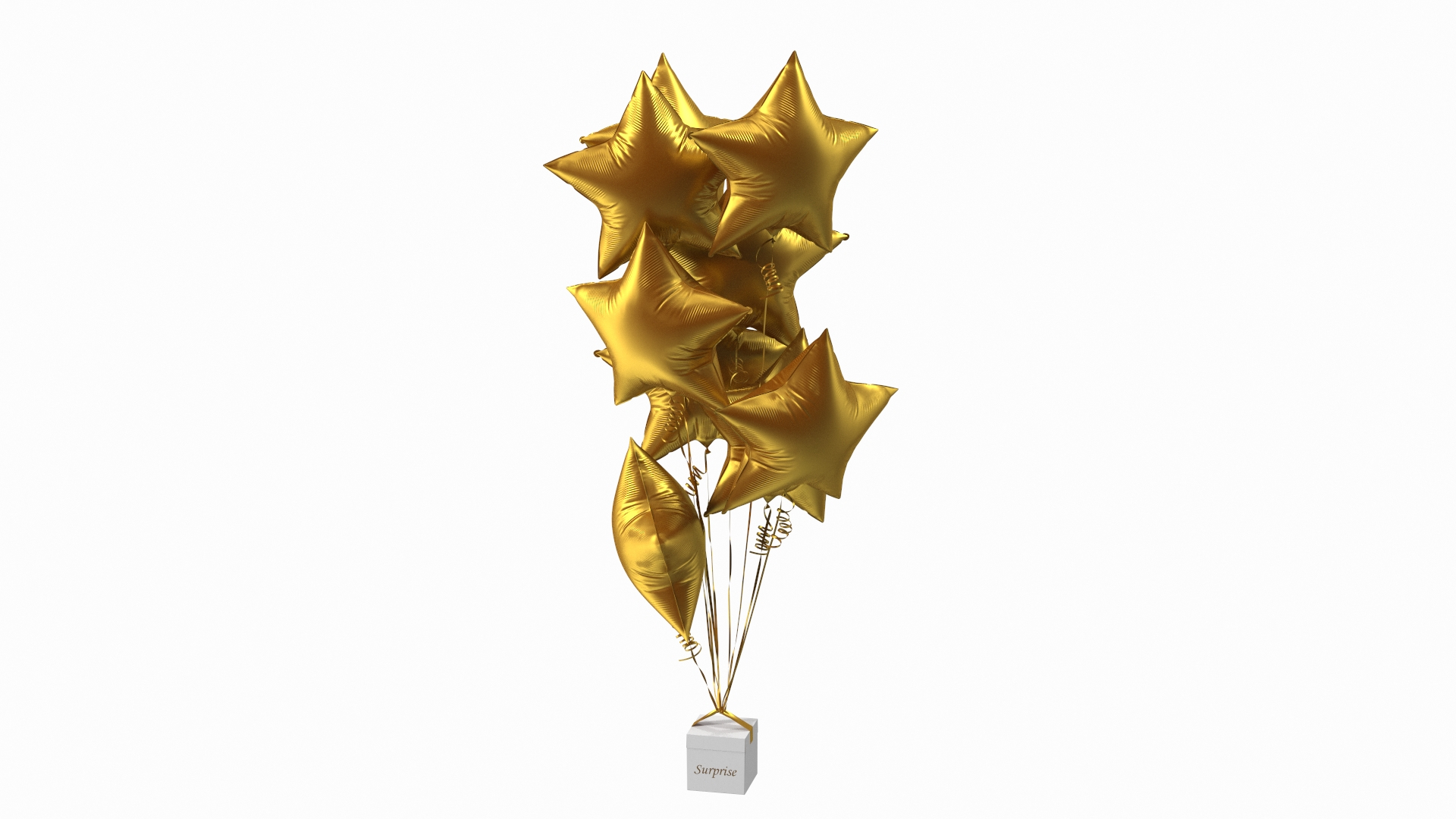 Matte Gold Star Balloons Tied To Gift Box 3D Model - TurboSquid 1815078