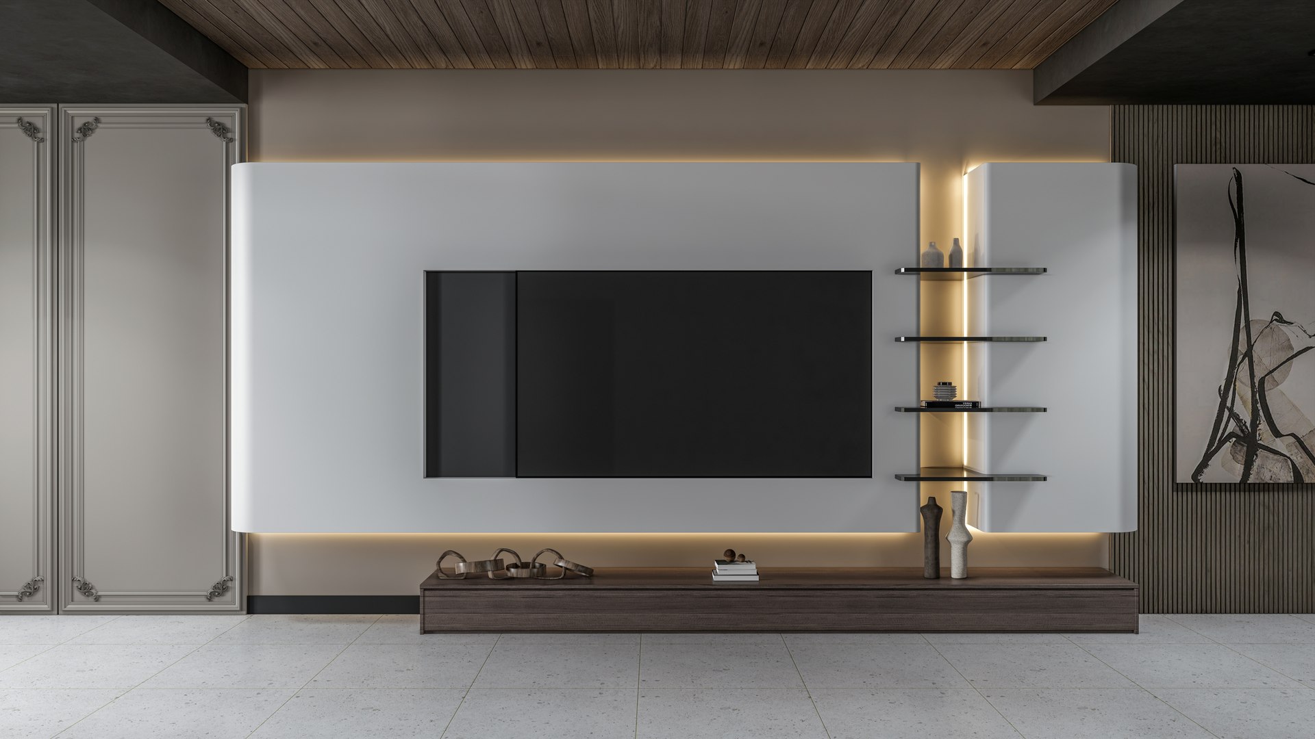 3D Modern TV wall unit model - TurboSquid 2134733