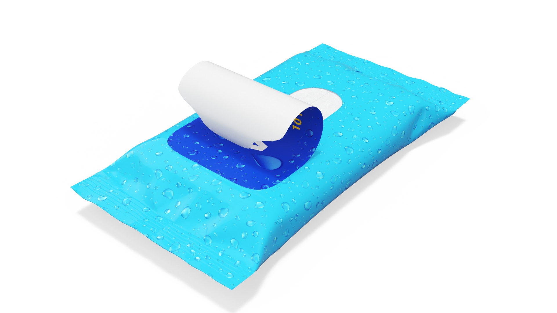 3D Model Small Package Wet Wipes Blue With Open Label - TurboSquid 2230772