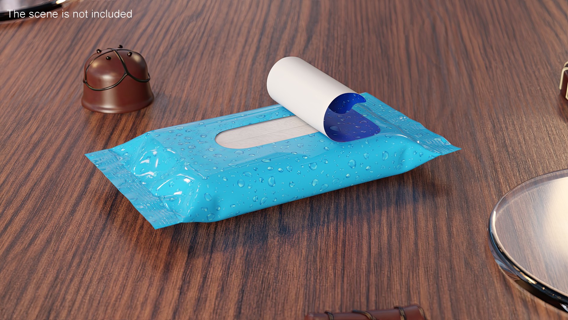 3D Model Small Package Wet Wipes Blue With Open Label - TurboSquid 2230772