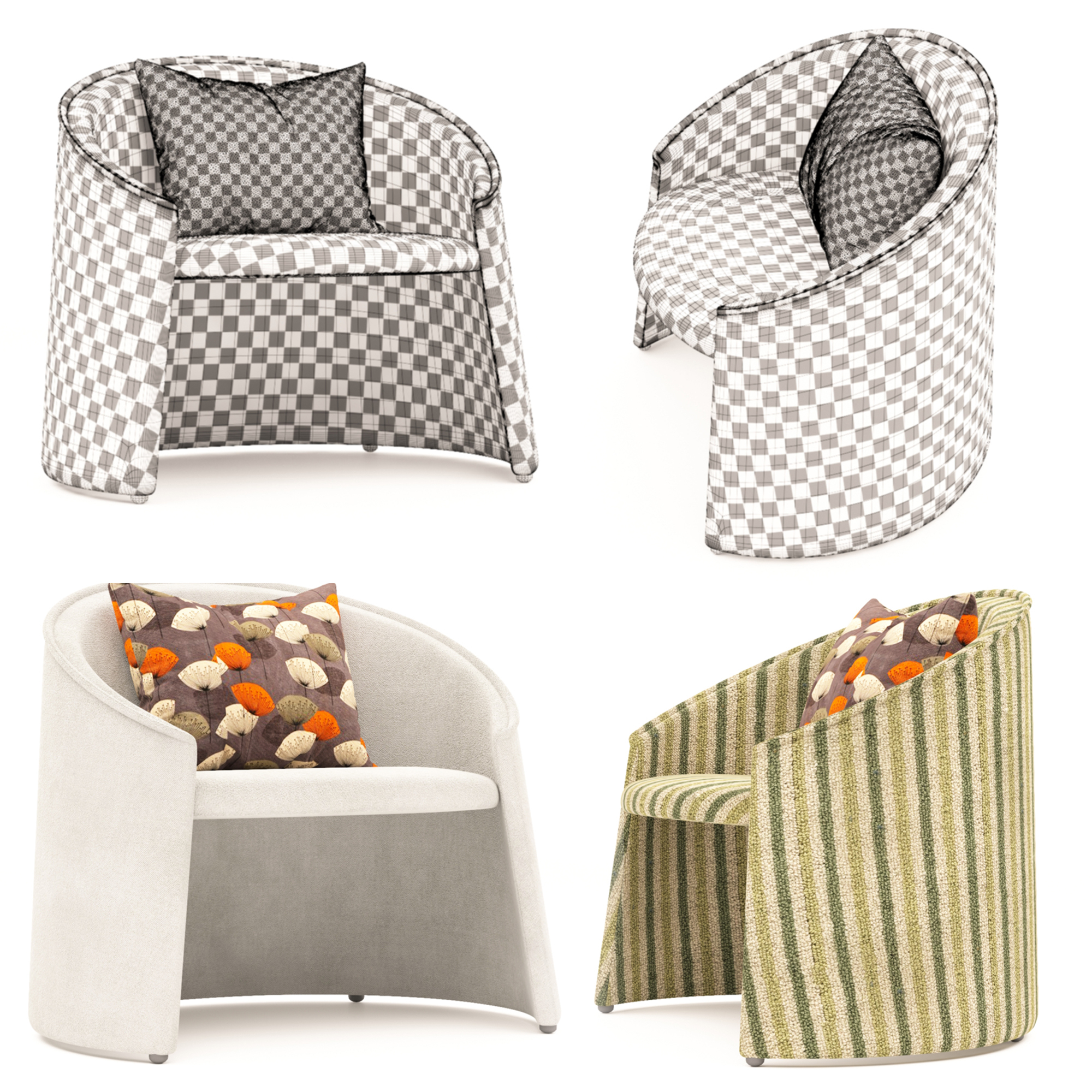 3D model Retro Tub Armchair with Pillow - TurboSquid 1909191