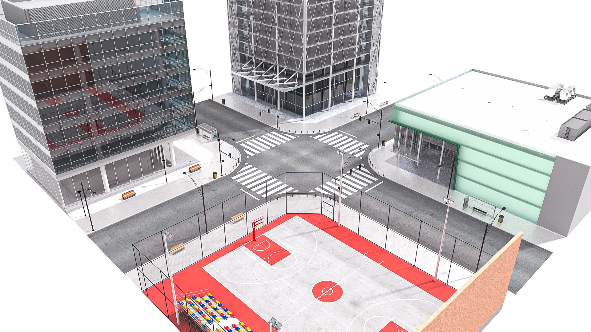 3D City Street Intersection 02 - TurboSquid 2154785