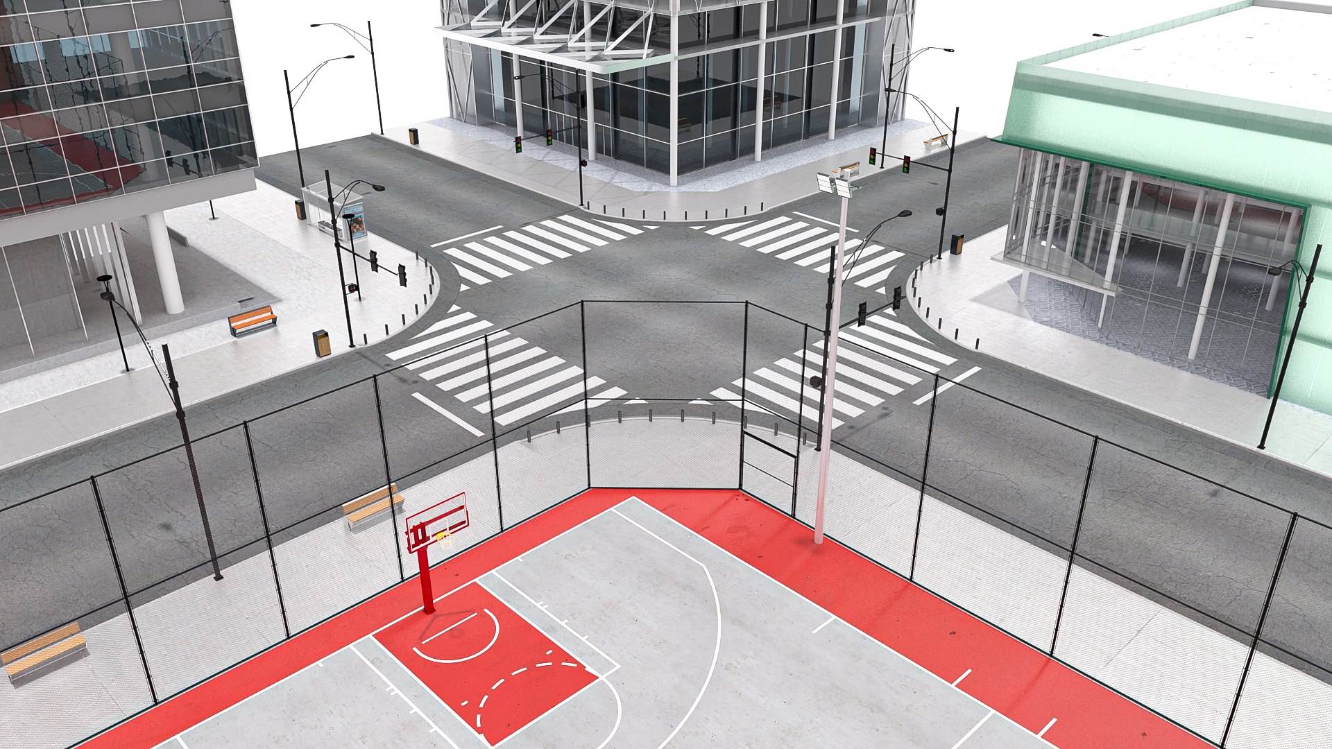 3D City Street Intersection 02 - TurboSquid 2154785