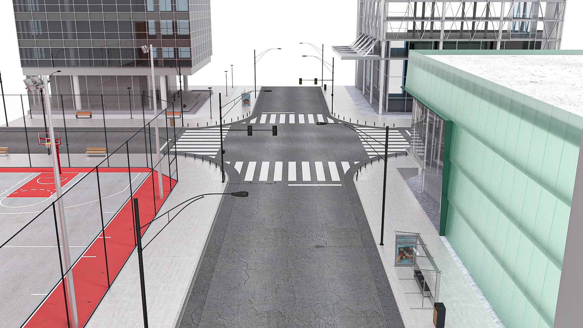 3D City Street Intersection 02 - TurboSquid 2154785