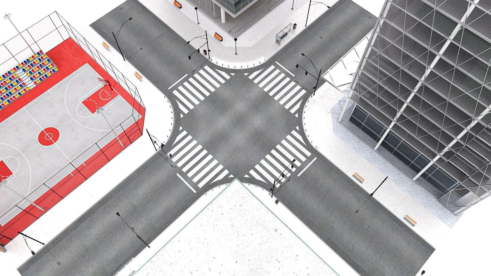 3D City Street Intersection 02 - TurboSquid 2154785