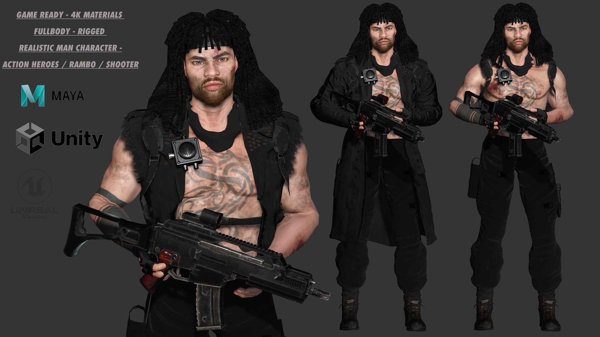 3D AAA 3D REALISTIC MAN CHARACTER -SHOOTER ACTION HEROES RAMBO Model ...