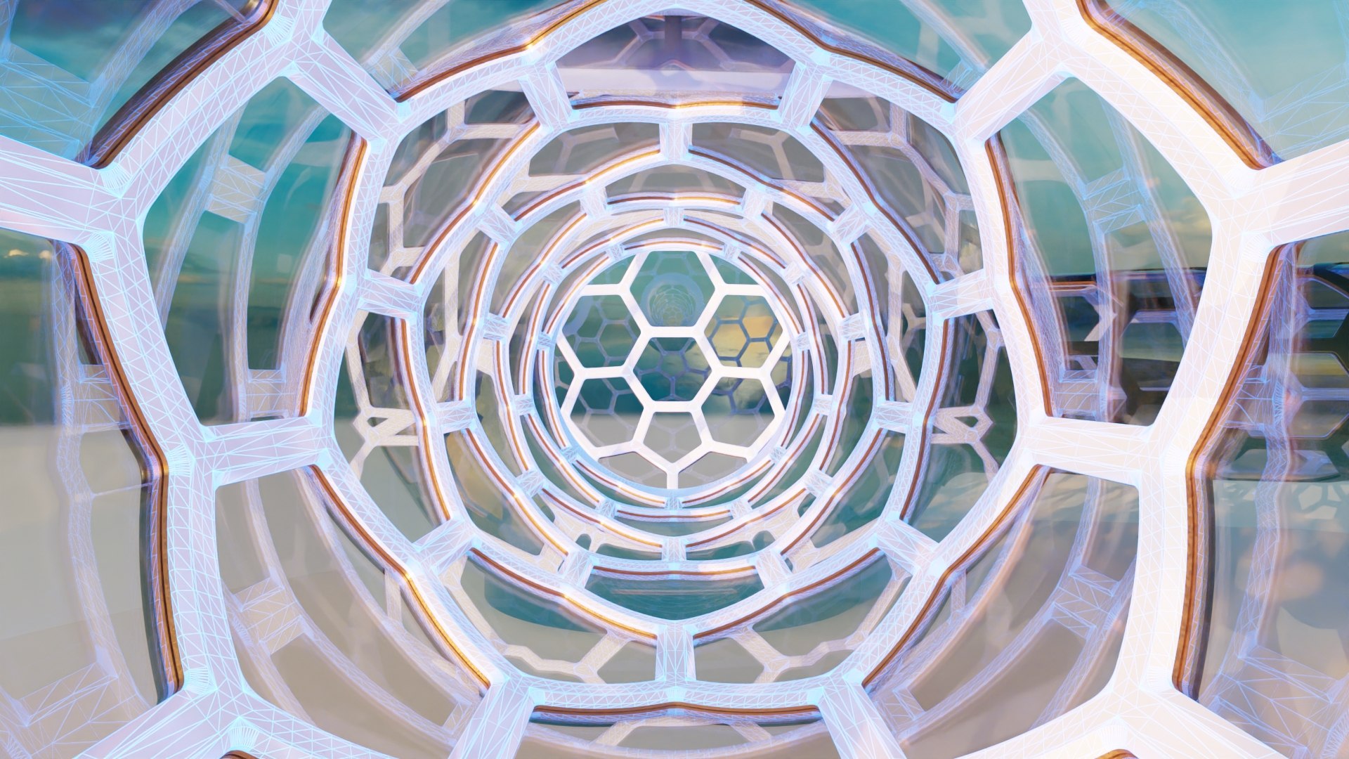 3D Model 3 Glass Hexagon Sci Fi Spherical Domes With Walkway ...