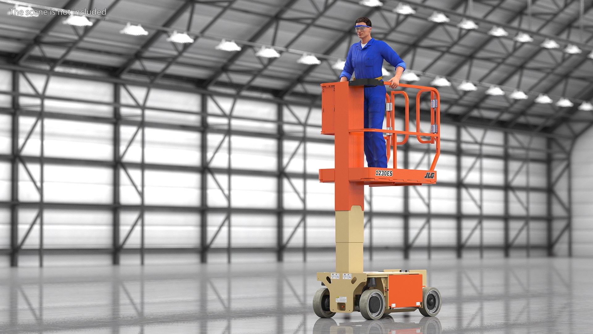 3D Electrician Worker with JLG 1230ES Vertical Mast Lift Rigged for ...