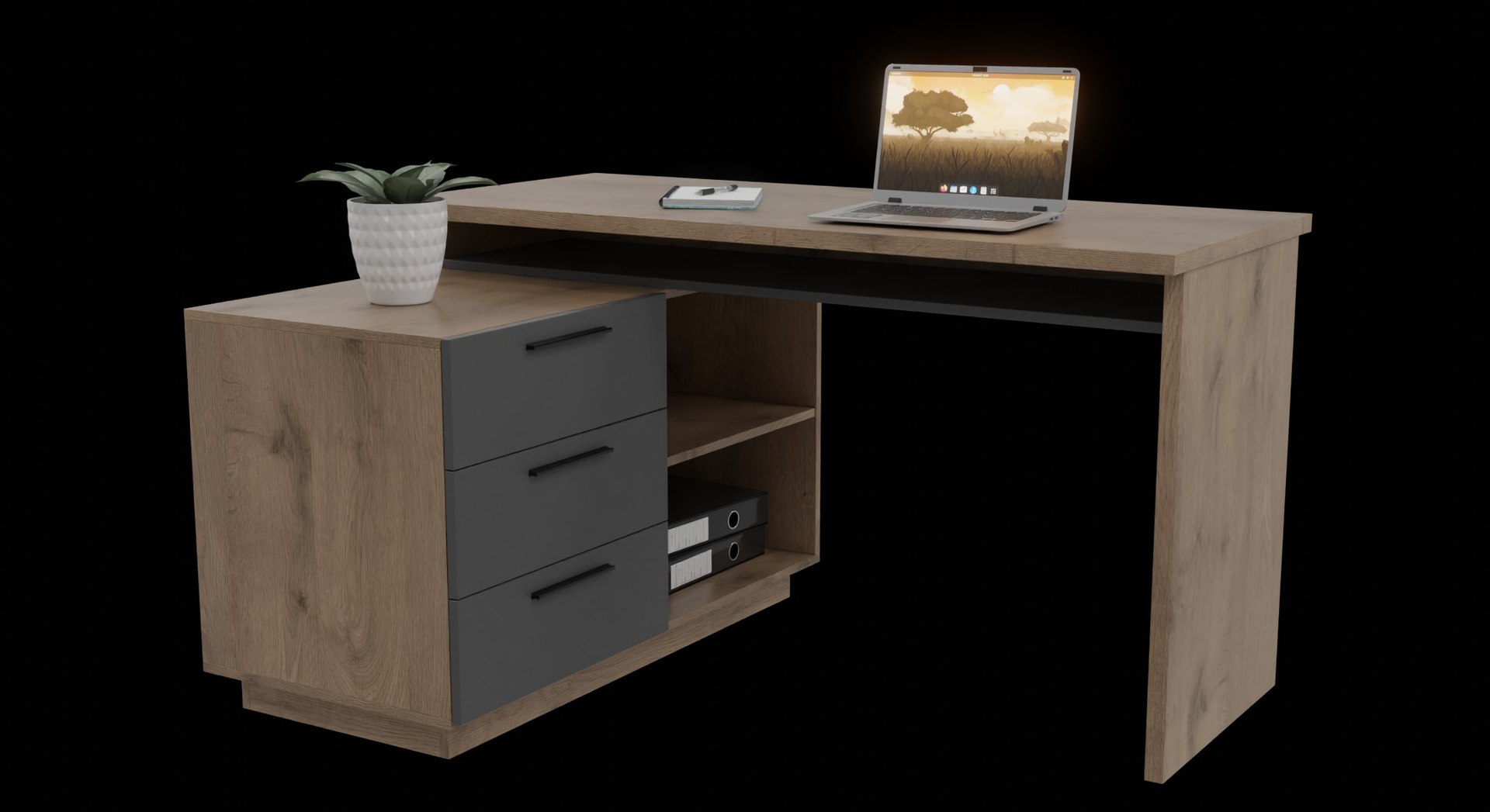 3D Corner Office Desk Set - TurboSquid 2238848