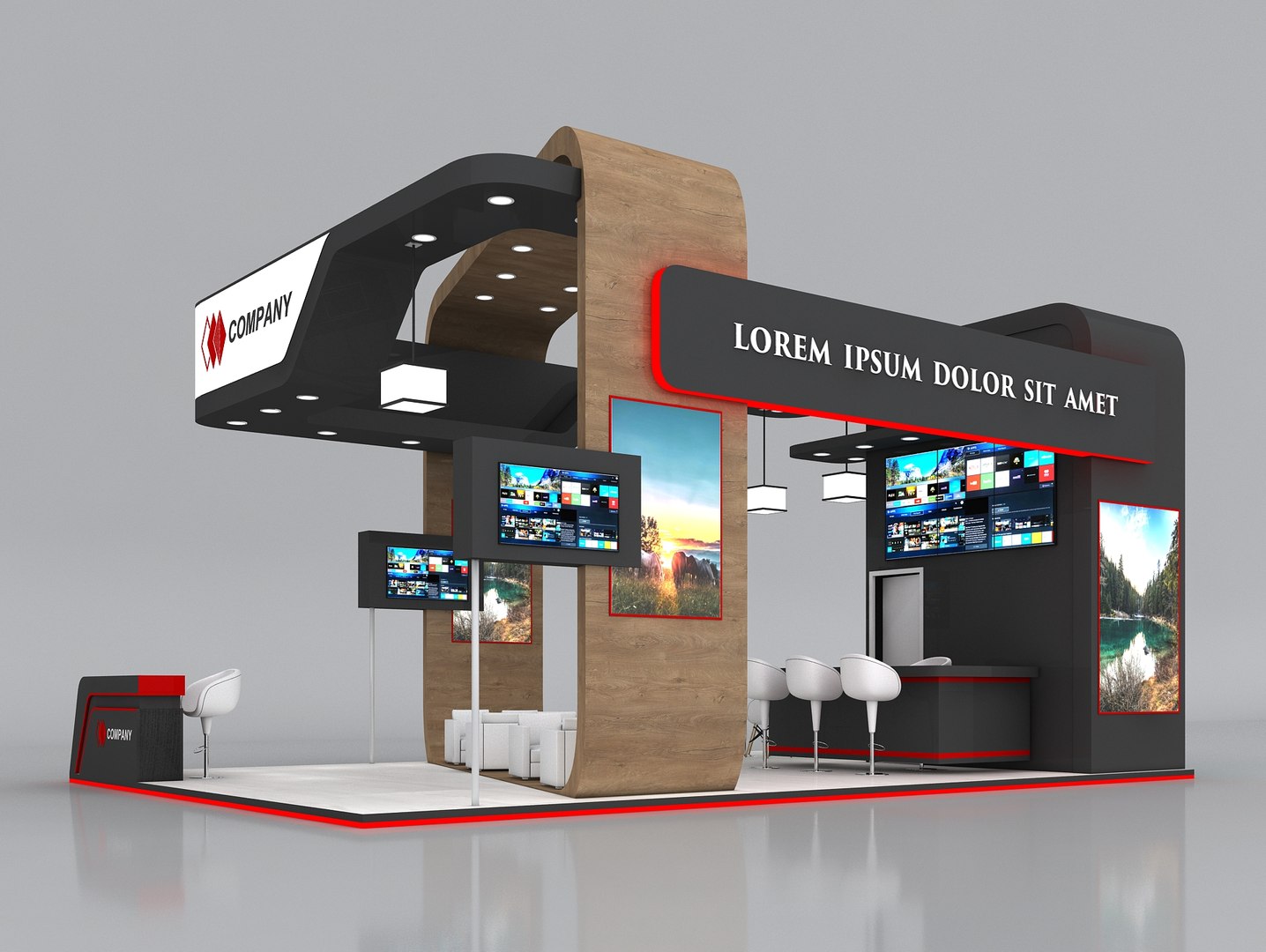 Exhibition Stand Booth Stall 8x7m Height 500cm 4 Side Open 3D ...