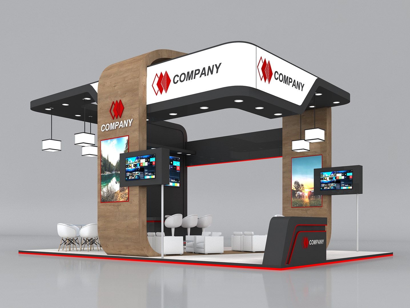 Exhibition Stand Booth Stall 8x7m Height 500cm 4 Side Open 3D ...