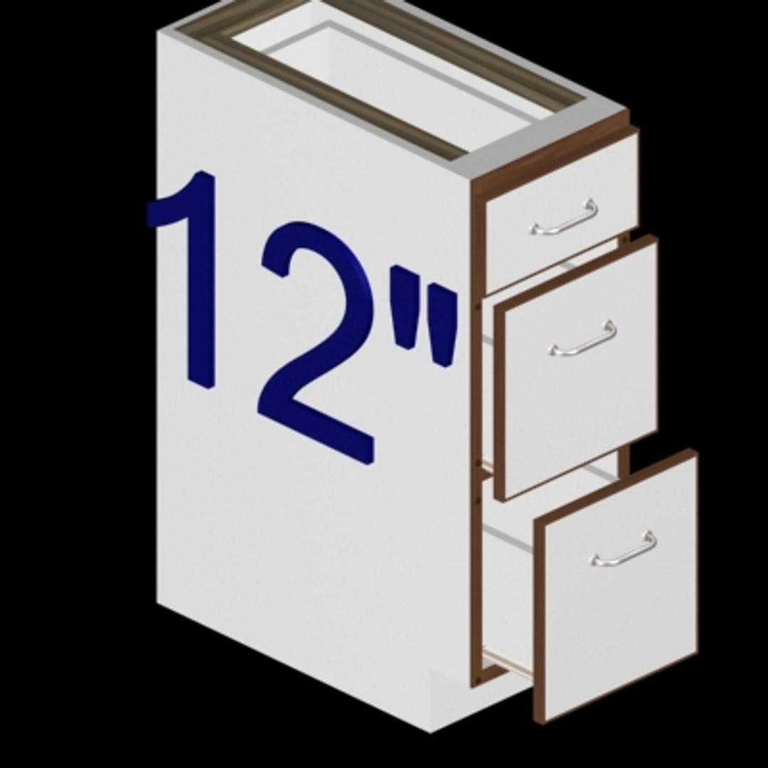 12 Inch 3-drawer Kitchen Cabinet 3d Model