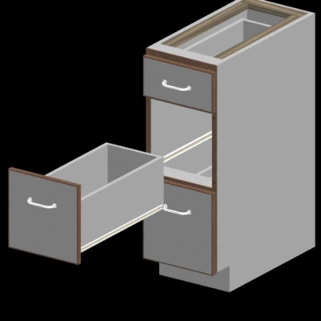 12 Inch 3-drawer Kitchen Cabinet 3d Model