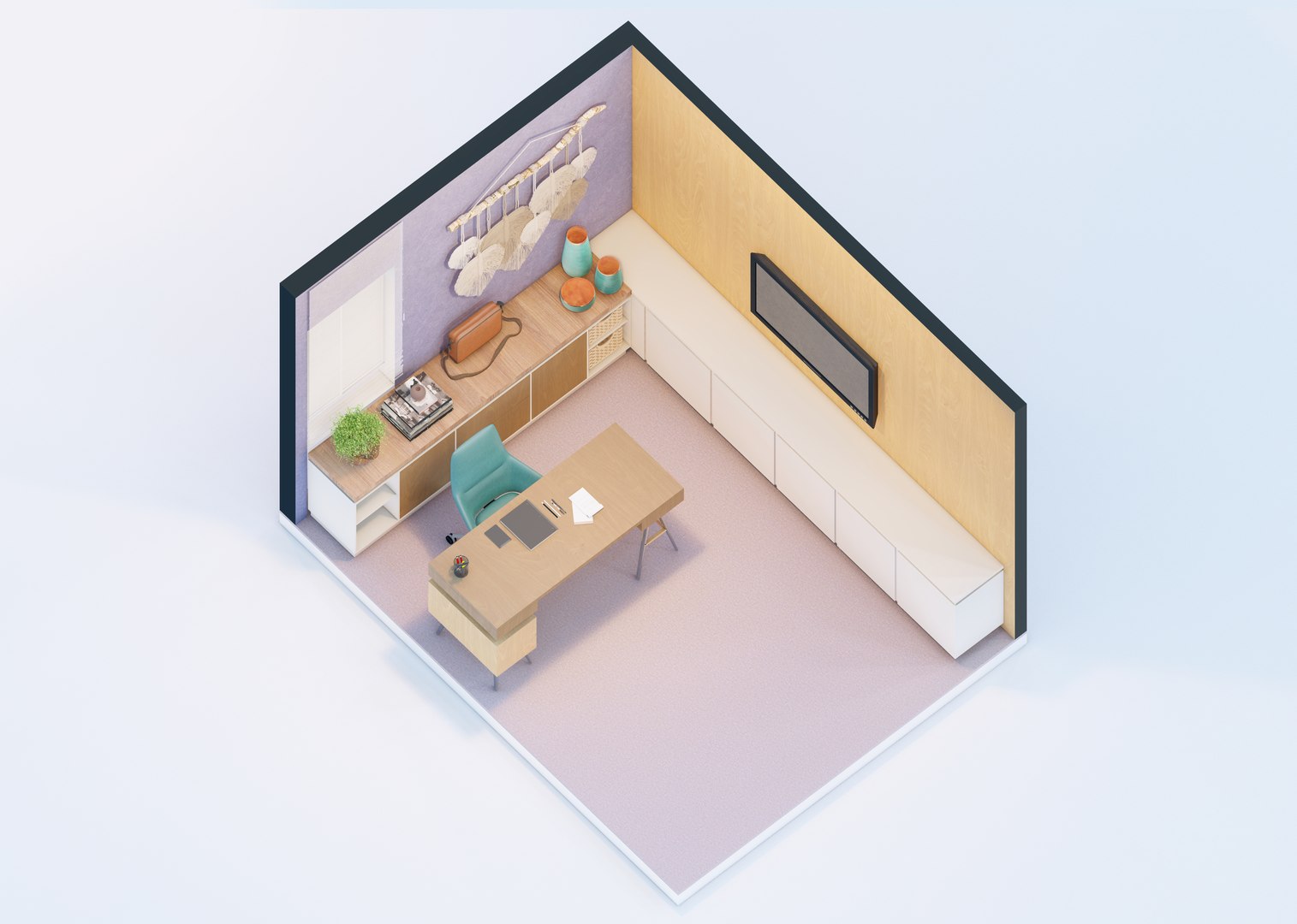 modelo 3d Axonometric view of a Bohemian style study room - TurboSquid ...