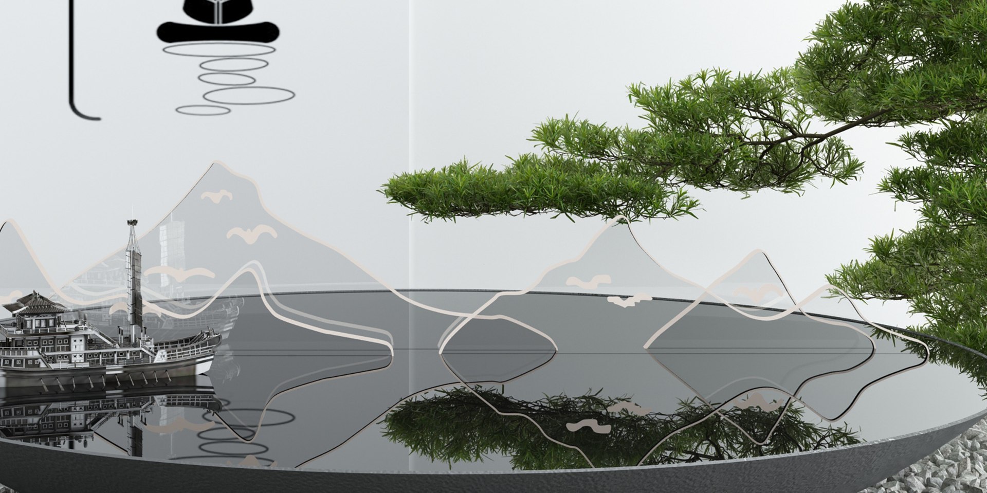 New Chinese style courtyard landscape water feature sketch model 3D ...